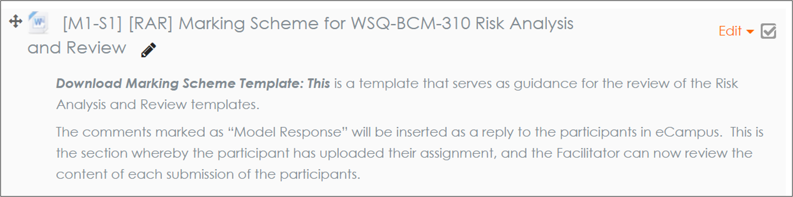 Marking Guidance for Assignment